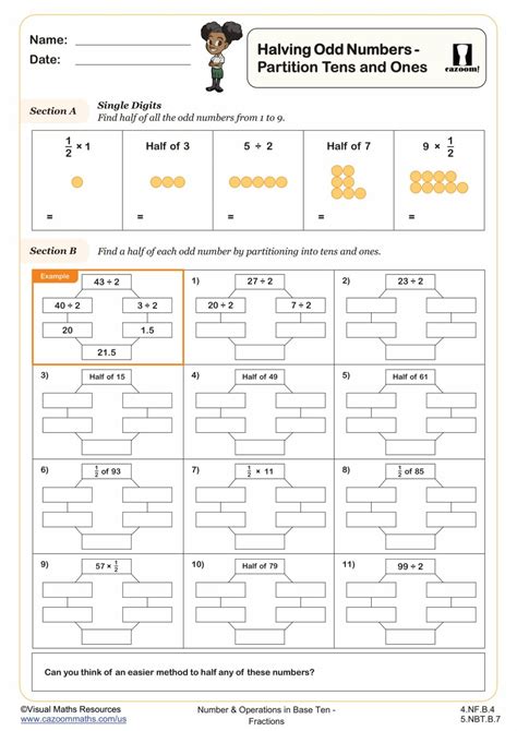 Halving Odd Numbers Partition Tens And Ones Worksheet Fun And