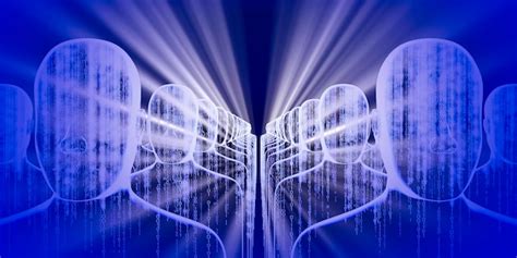 Premium Photo Geometrical Men Faces With Binary Code And Rays Of