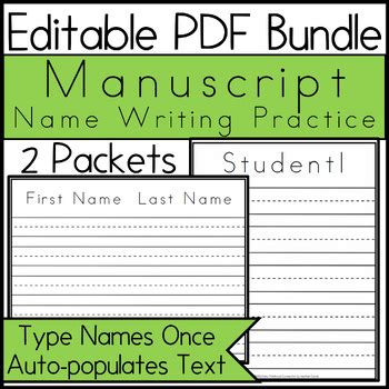 Editable BUNDLE Name Practice Auto Populating Worksheets PreK 1 MANUSCRIPT