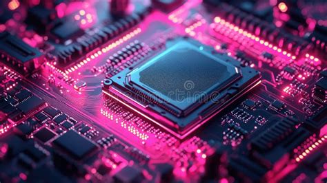 Realistic Digital Illustration Of Computer Motherboard With Chip