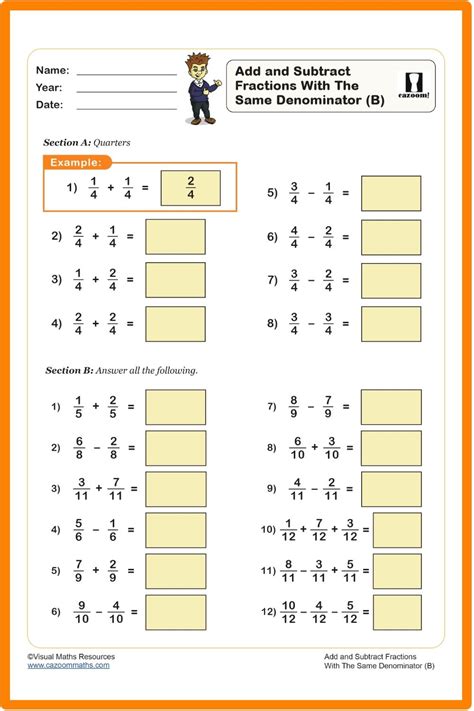 Add And Subtract Fractions B In 2025 Add And Subtract Fractions