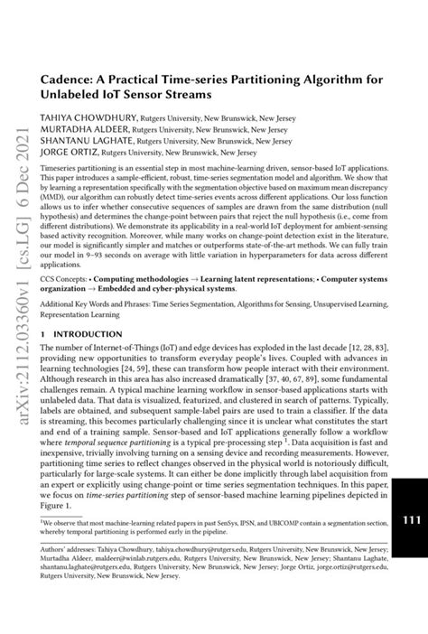 Cadence A Practical Time Series Partitioning Algorithm For Unlabeled Iot Sensor Streams Deepai
