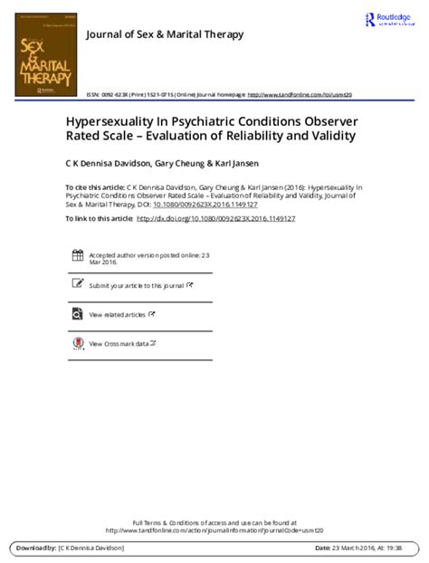Pdf Hypersexuality In Psychiatric Conditions Observer Rated Scale