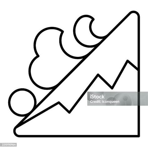 산 눈 눈사태 하강 얇은 선 아이콘 보험 이벤트 개념 벽지 벡터 그래픽입니다 흰색 배경에 떨어지는 눈사태 표시 스타일 모바일 또는 디자인 Sudden Death Round에