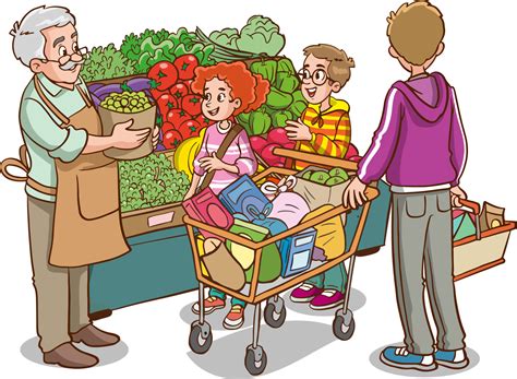 compras crianças e família desenho animado vetor ilustração 20088524