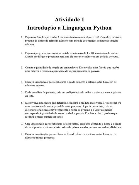 Atividade 1 Introdução A Python Pdf