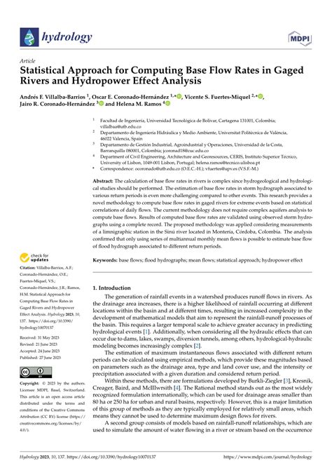 PDF Statistical Approach For Computing Base Flow Rates In Gaged Rivers And Hydropower Effect