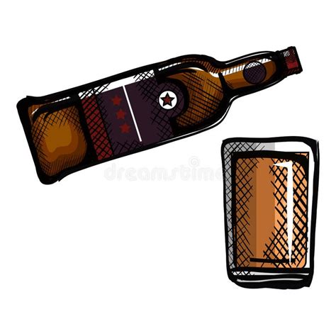 Whiskey Bottle With Glass Stock Illustration Illustration Of Liquid