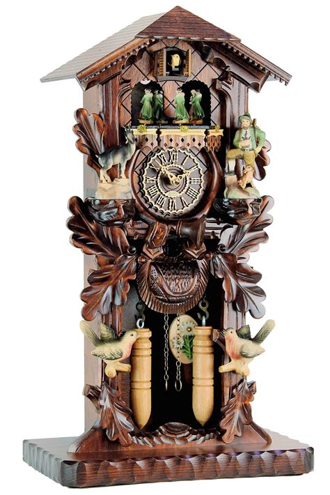 Carved Battery Powered Musical Table Cuckoo Clock With Hunter Ibex An