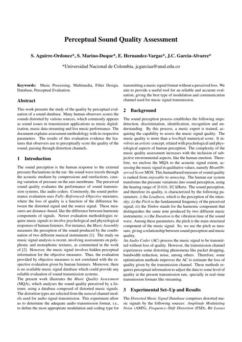 Pdf Perceptual Sound Quality Assessment