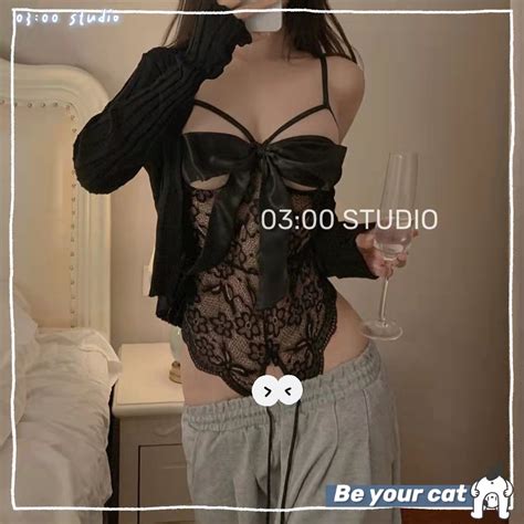 Giao hàng bảo mật Đồ ngủ sexyCosplay 2 dây ren hở Bodysuit Khoét
