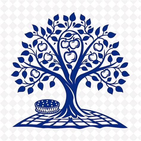 Premium PSD Nostalgic Apple Tree Logo With Decorative Pie And Picnic