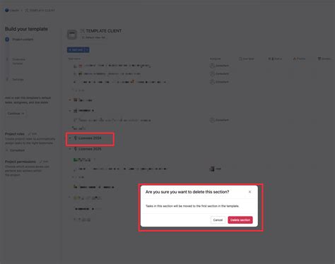 Section Removed From A Project Template Shows Confusing Warning About