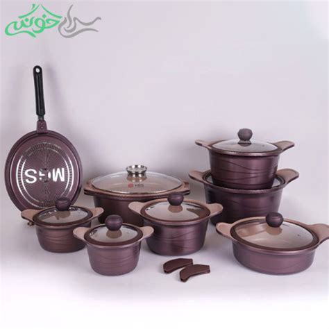 خرید و قیمت سرویس قابلمه گرانیتی 23 پارچه مدل کره ای رنگ شکلاتی