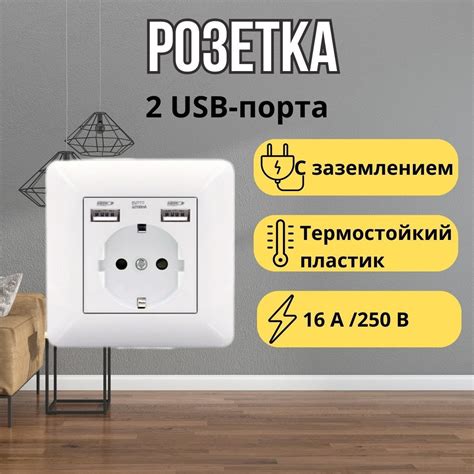 Встраиваемая розетка с двумя Usb портами белая одинарная с заземлением 1шт купить по низкой