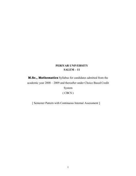 PERIYAR UNIVERSITY SALEM – 11 M.Sc., Mathematics Syllabus ...