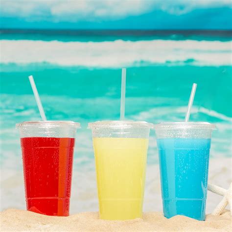 Buy Sets Oz Disposable Crystal Clear Plastic Cups With Flat Lids And Straws Online At