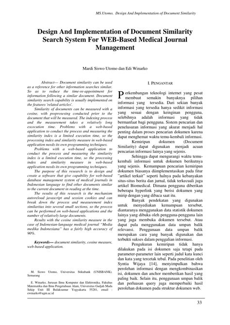 Pdf Design And Implementation Of Document Similarity Search System For Web Based Medical