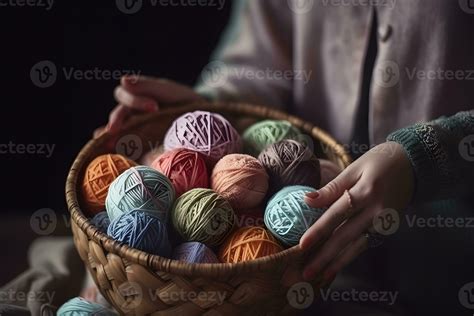Ai Generated Womens Hands And A Basket With Balls Of Thread Neural