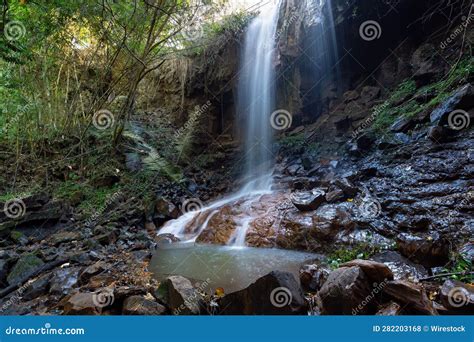 Chrey Thom Waterfall On A Sunny Day In Saen Monorom Cambodia Stock