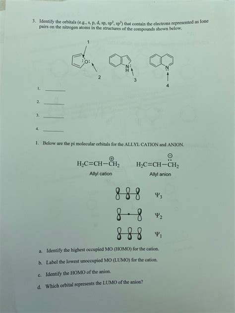 Solved 3 Identify The Orbitals E G S P D Sp Sp That Chegg Com