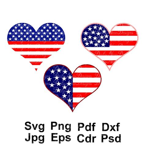 SVG DXF Eps Cut File American Flag Heart Svg 3 For 1 4th Etsy