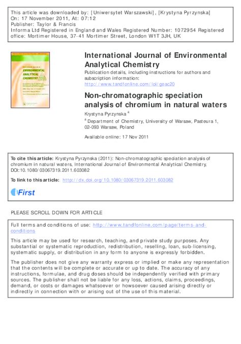 Pdf Non Chromatographic Speciation Analysis Of Chromium In Natural Waters