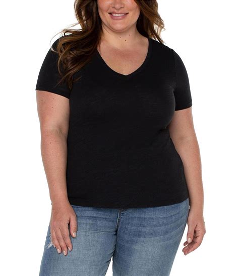 Liverpool Los Angeles Plus Size Slub Knit V Neck Short Sleeve Tee Shirt