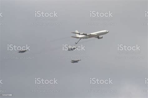Three Israeli Air Force F16 Aircrafts In An Aerial Refueling