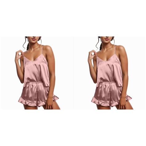 2 Pack 2025 Womensy Silk Satin Sleepwear Set Ruffled Pajamas Sets