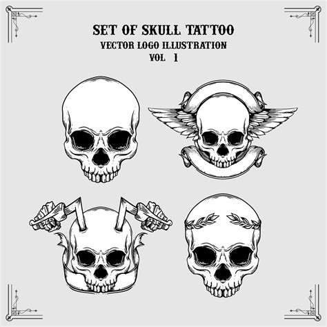 Set Of Skull Tattoo Vector Logo Illustration 1937407 Vector Art At Vecteezy