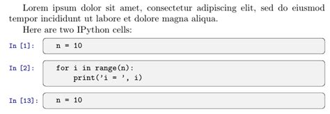 Code IPython Notebook Cells With Listings TeX LaTeX Stack Exchange