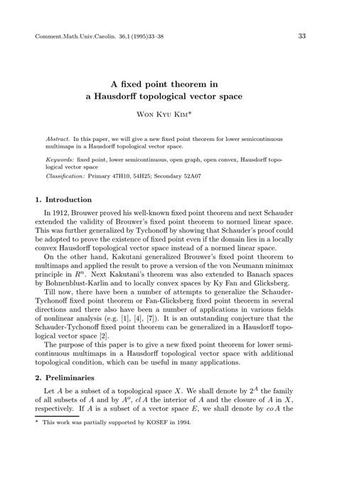 Pdf A Fixed Point Theorem In A Hausdorff Topological Vector Space