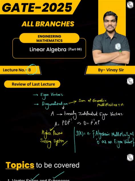 Linear Algebra Part 08 Lec 08 Class Notes Pdf