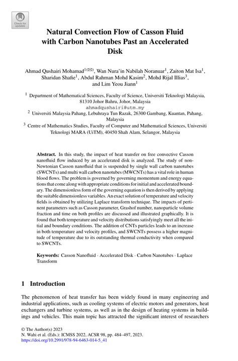 Pdf Natural Convection Flow Of Casson Fluid With Carbon Nanotubes