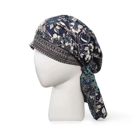 Navy Patterned Pre Tied Chemo Head Scarf Hats 4 Heads