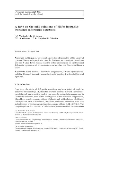 Pdf A Note On The Mild Solutions Of Hilfer Impulsive Fractional