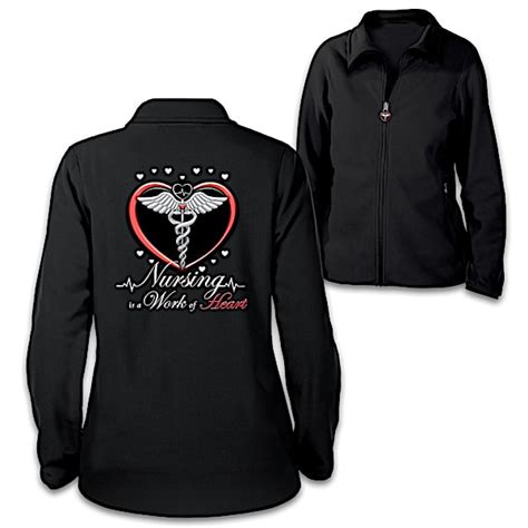 Womens Fleece Jacket Honoring Nurses With Caduceus Artwork