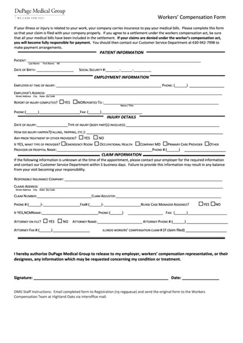 Workers Compensation Form Dupage Medical Group Printable Pdf Download