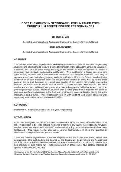 Does Flexibility In Secondary Level Mathematics Curriculum Cdio