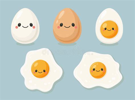 Vector Egg Character Set Cute Eggs In Kawaii Cartoon Style Stock
