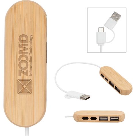 Promotional Dual Input Bamboo Usb Hubs