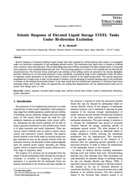 Pdf Seismic Response Of Elevated Liquid Storage Steel Tanks Under Bi Direction Excitation