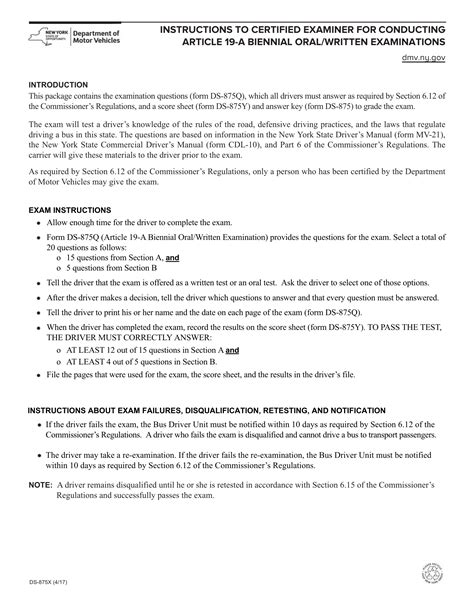 Nys Dmv Form Ds 875x Instructions To Certified Examiner For Conducting
