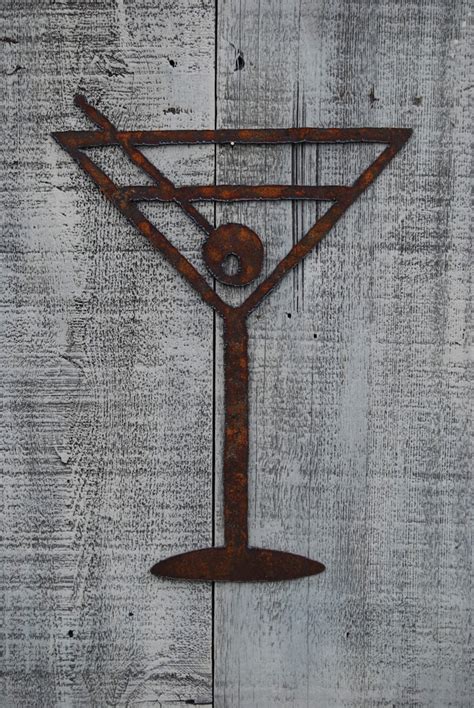 Cheers Martini Glass Metal Art Wall Hanging Bar Decor Etsy