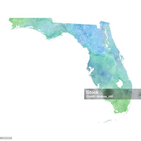 Stock Ilustrace Zelená A Teal Florida Rastr Akvarel Mapa Ilustrace
