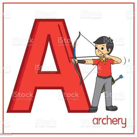 알파벳 문자와 양궁의 벡터 그림 A 어퍼 케이스 또는 영어 학습 연습 Abc에 대 한 대 문자 Archery