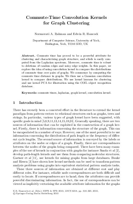 Pdf Commute Time Convolution Kernels For Graph Clustering Edwin