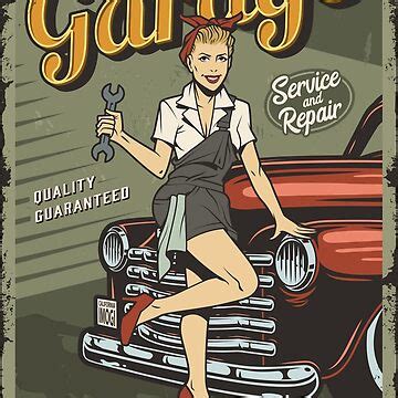 Vintage Garage Pinup Girl Sticker For Sale By Vector Scout Redbubble