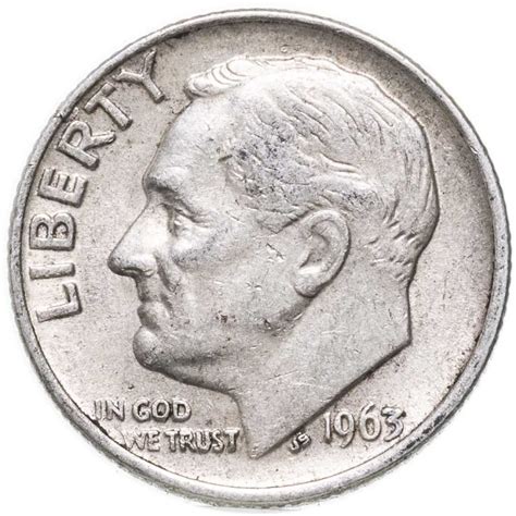 Монета США 10 центов (дайм) 1963 "Silver Roosevelt Dime (Рузвельт ...